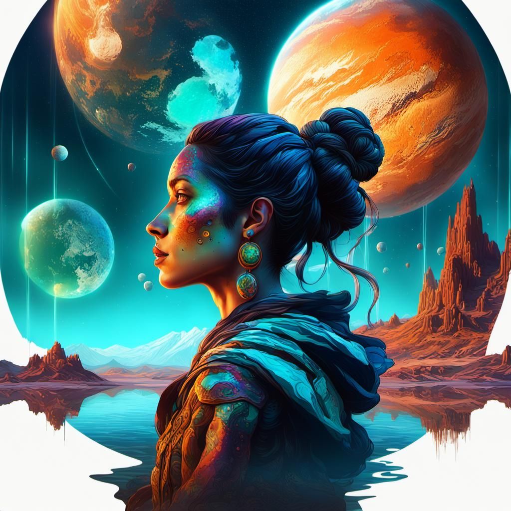 Double exposure. Side profile portrait of a beautiful woman. a colorful ...