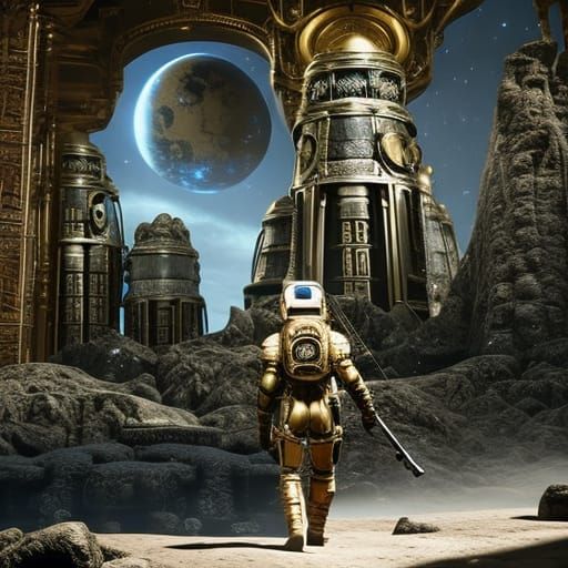 Ruins Framing an Alien Moon - AI Generated Artwork - NightCafe Creator