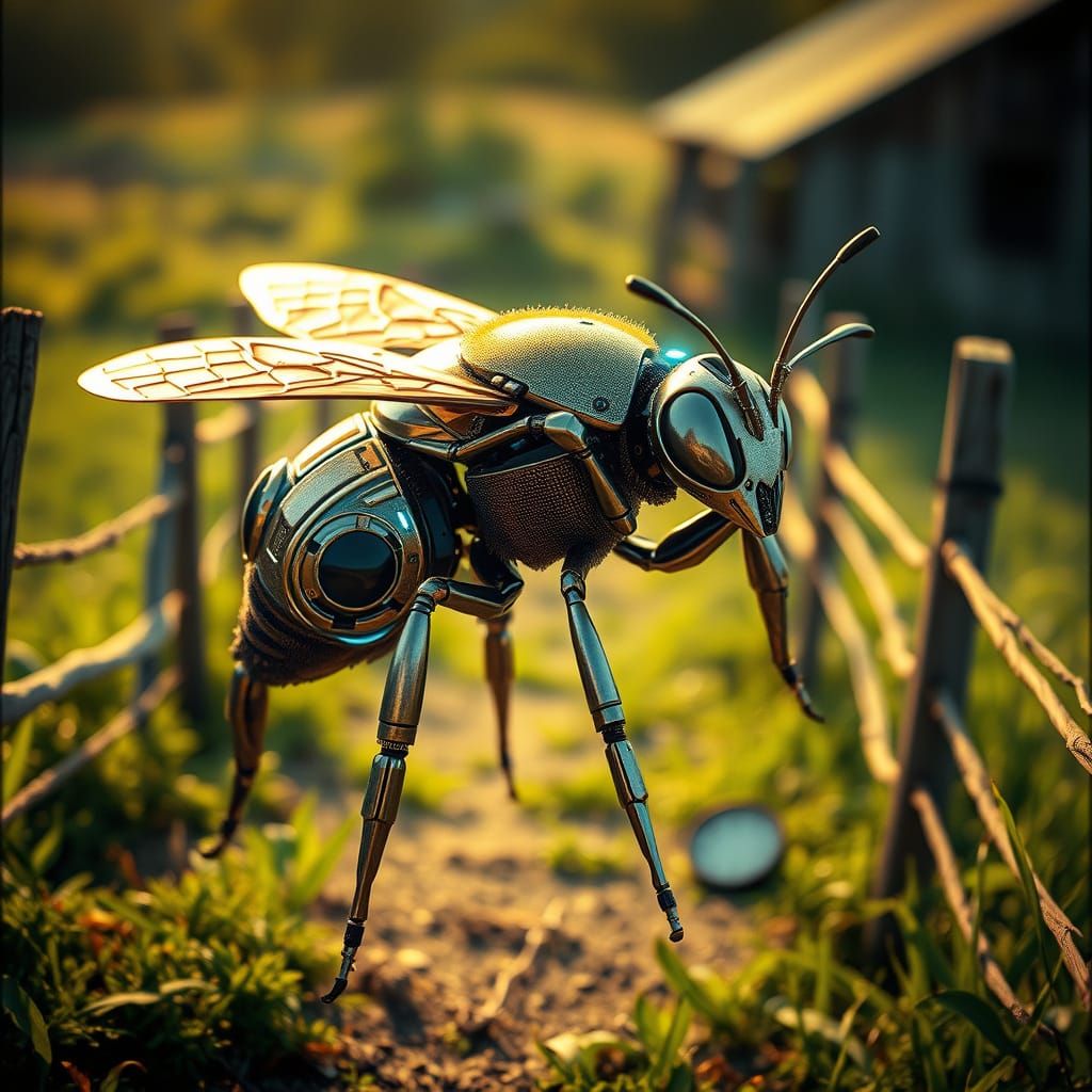 Robotic Bee - Hyper-Realistic Futuristic Bee in a Sun-Drench...