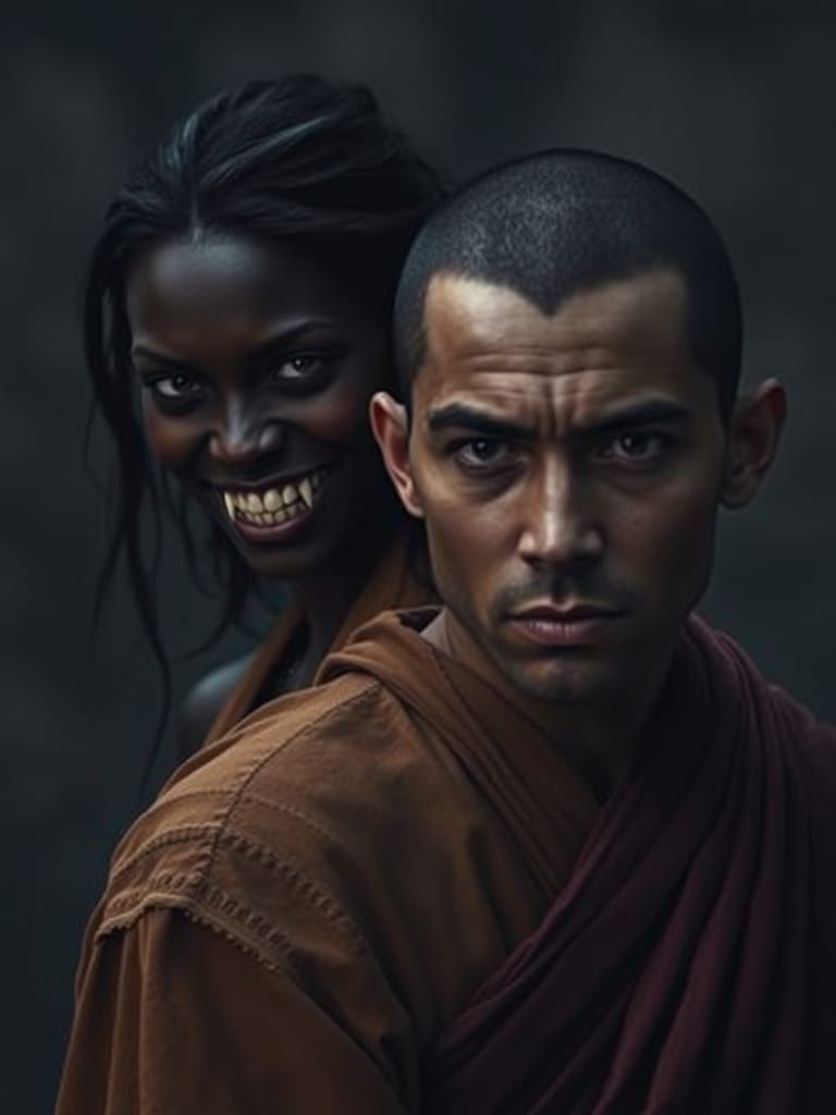 Vampire About to Strike Monk in Cinematic Style - AI Art
