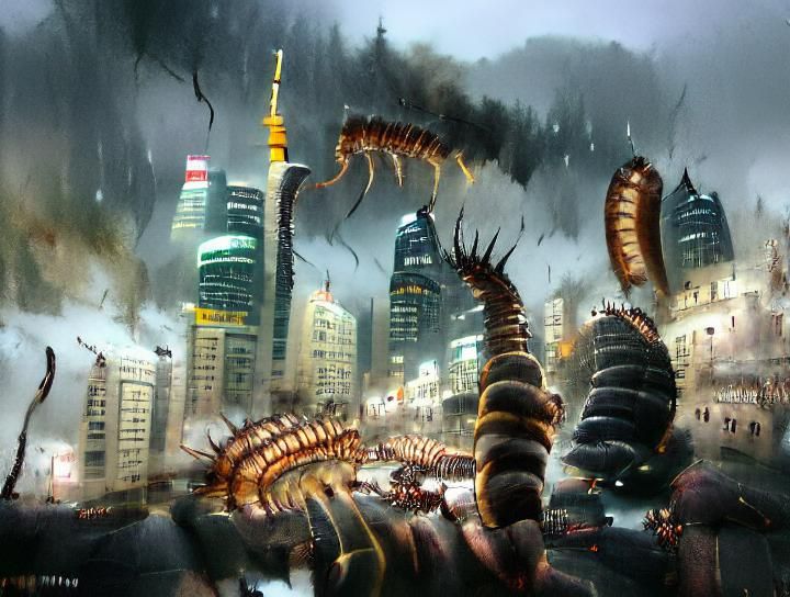 A city being attacked by giant centipedes, concept art - AI Generated ...
