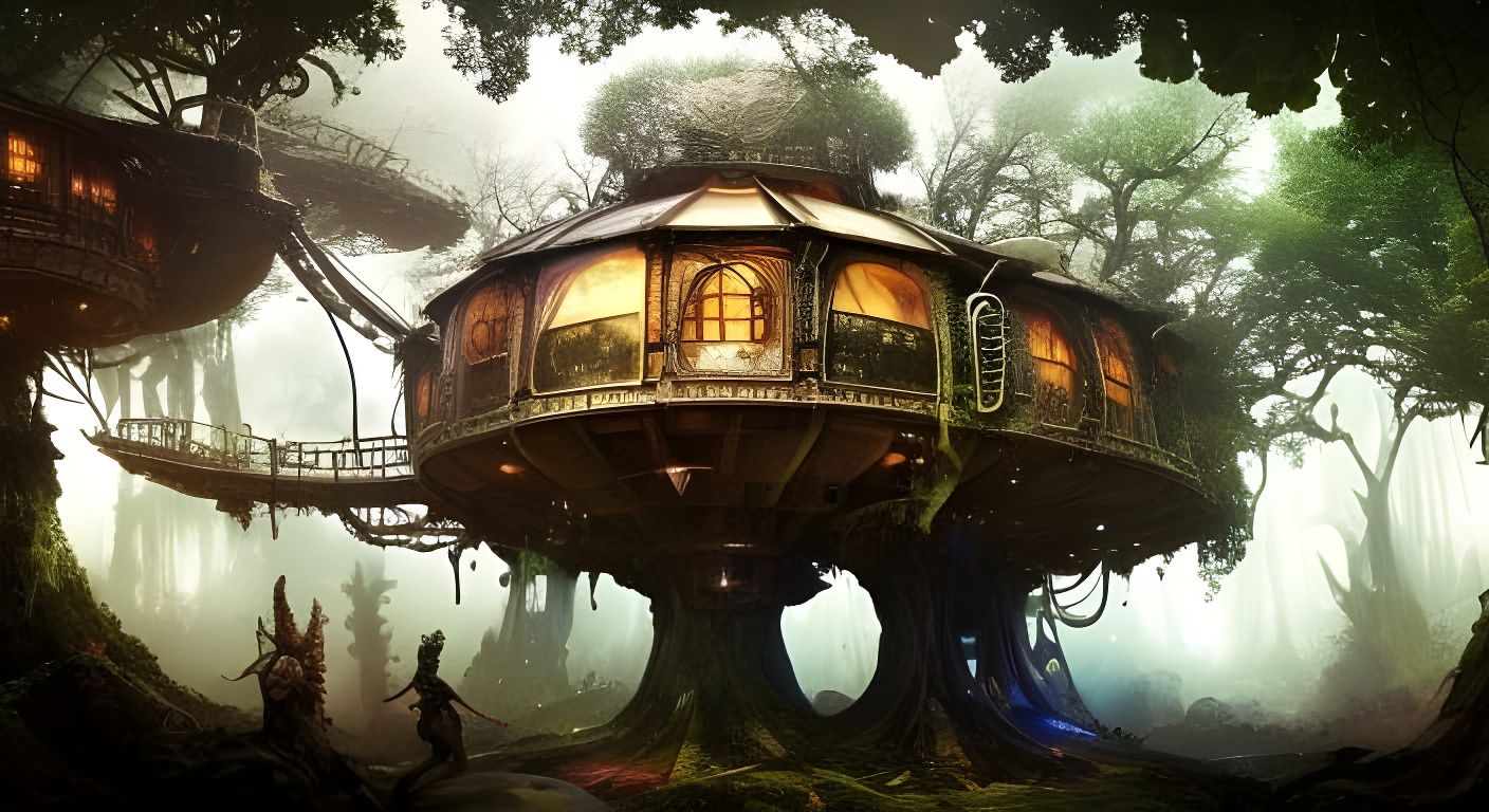 Treehouse Inside the World Tree - AI Generated Artwork - NightCafe Creator