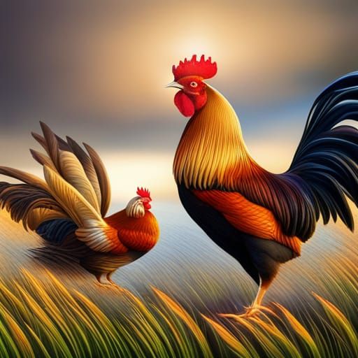 Rooster Courting a Hen - AI Generated Artwork - NightCafe Creator