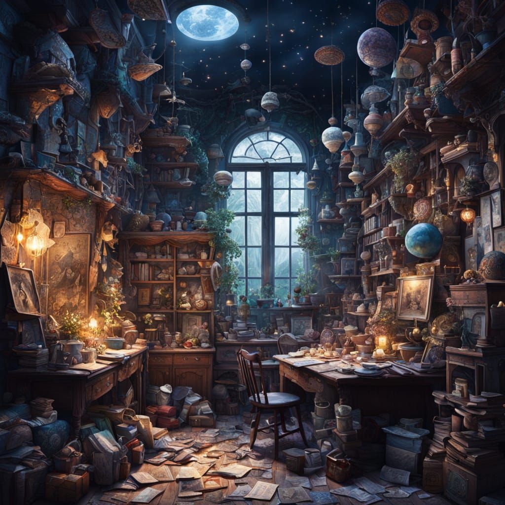 A mystical, cluttered space. - A mystical, cluttered space.