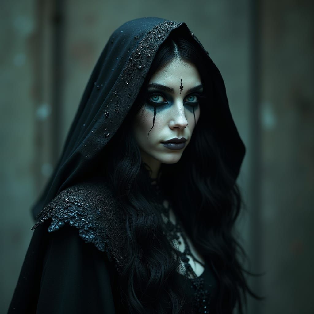 Majestic Reaper in Dark Regalia with Teal Eyes - AI Art