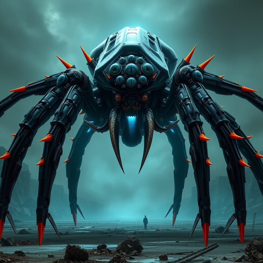Metallic Alien Spider Creatures in Dark Gritty Sci... - AI Art