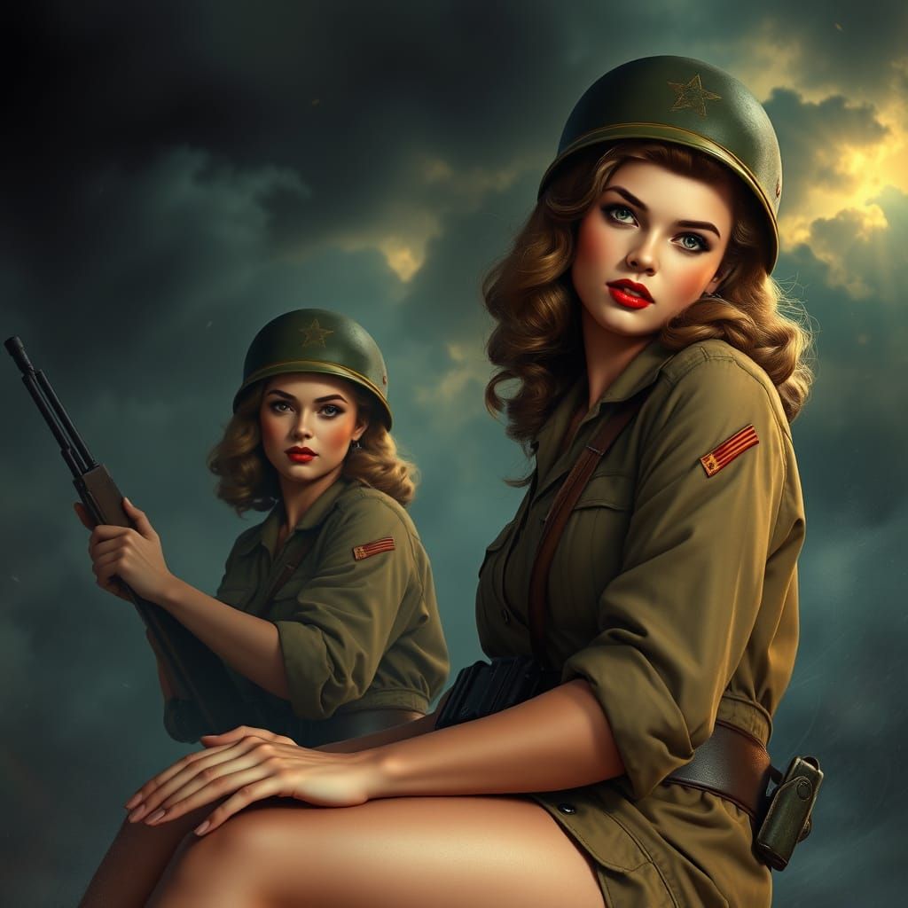 WW2 Pin Up Girls in Vibrant, Fantastical 1940s Art - AI Art