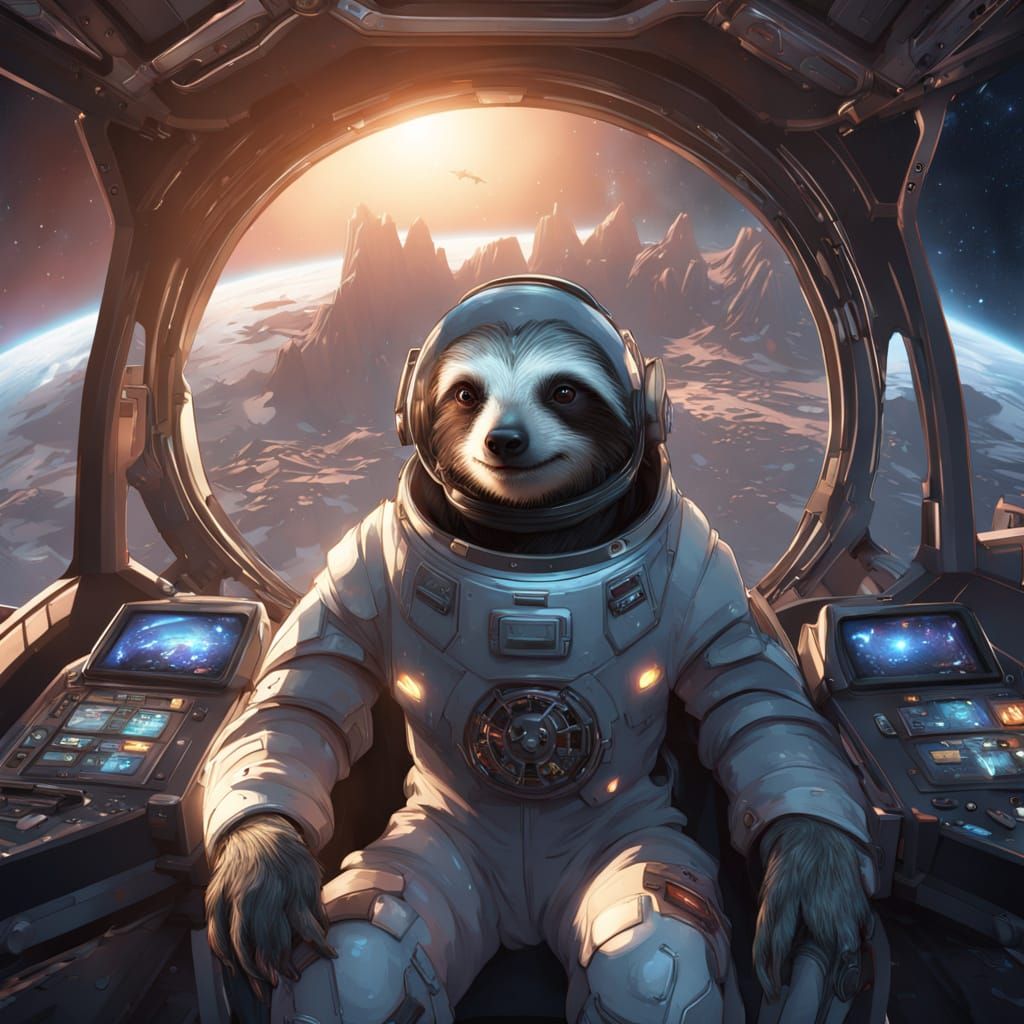 Luxurious Sloth Blasts Off into Cosmic Adventure - AI Art