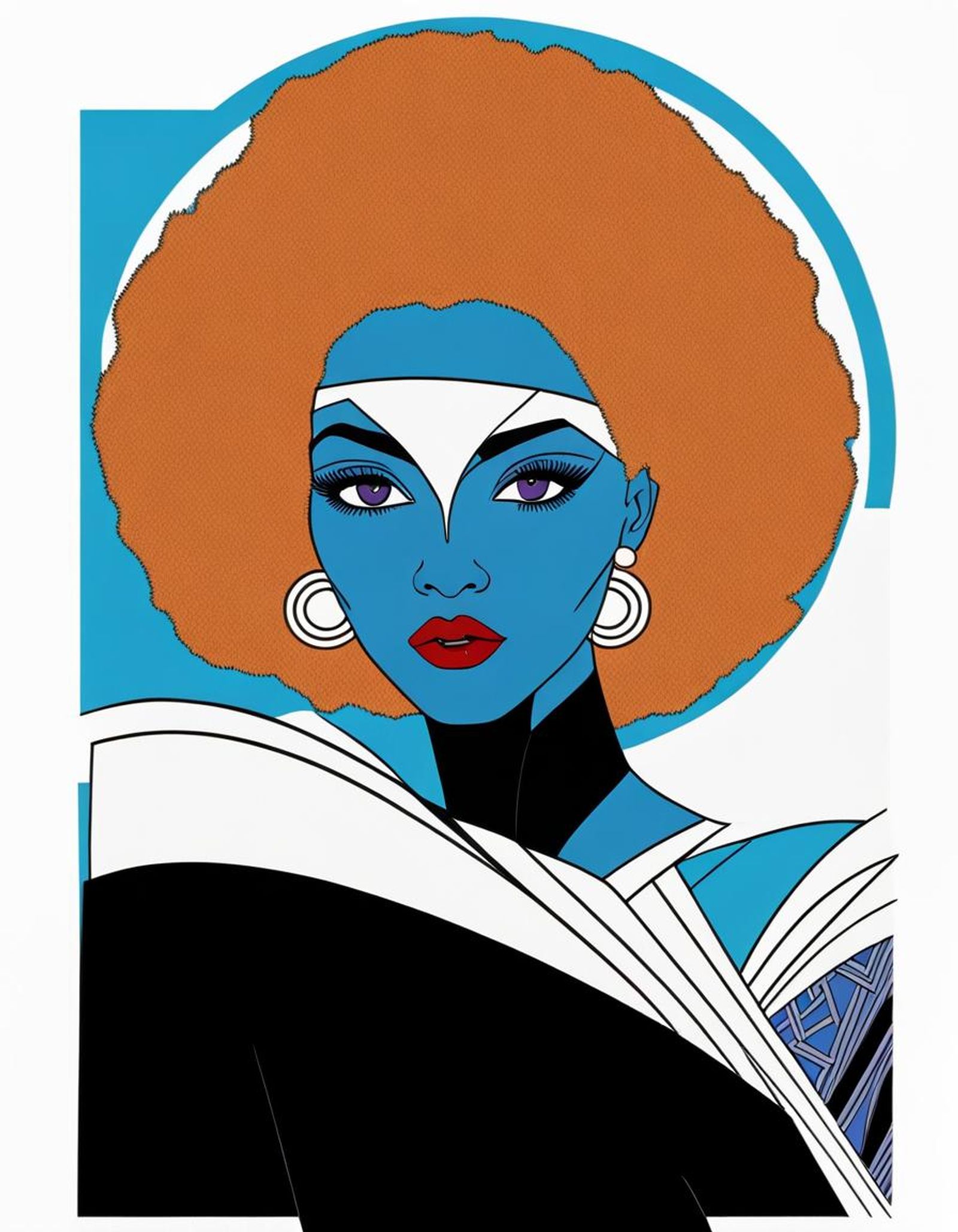 Beautiful woman with afrocentric features in the style of Patrick Nagel ...