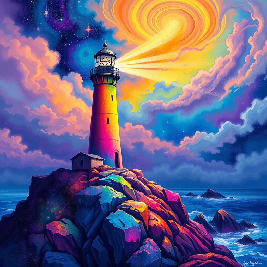 a rainbow coloured lighthouse - Rainbow-Colored Lighthouse R...