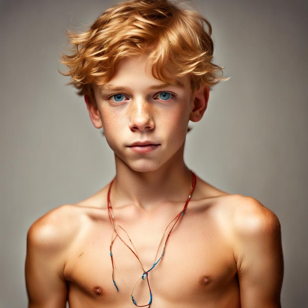 From standing Shirtless teenage blond boy 12yo slim face, fine wavy red ... From standing Shirtless teenage blond boy 12yo slim face, fine wavy red ...