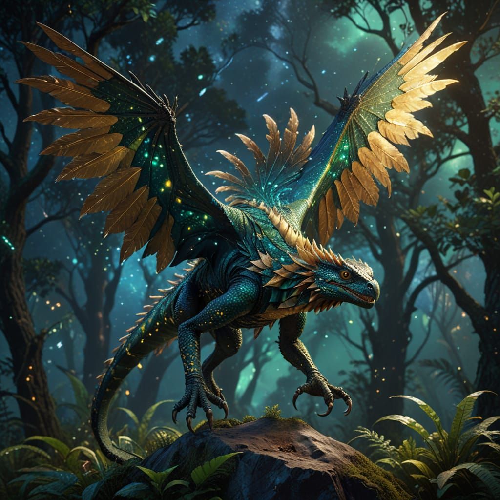 Raptor Wyvern - Vibrant Wyvern in Flight, Triadic Artwork wi...