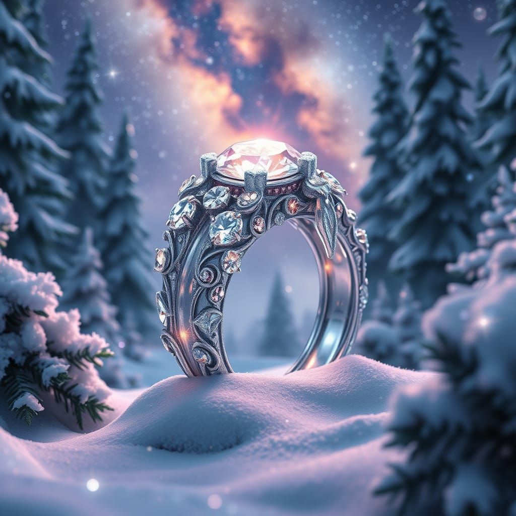 "A magical and detailed scene of a winter forest encapsulated within a ...