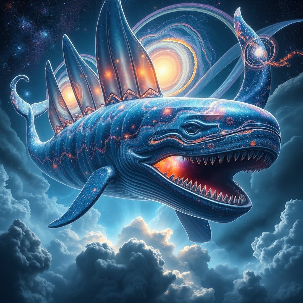 Cosmic Whale-Like Creature in Ethereal Star Patter... - AI Art