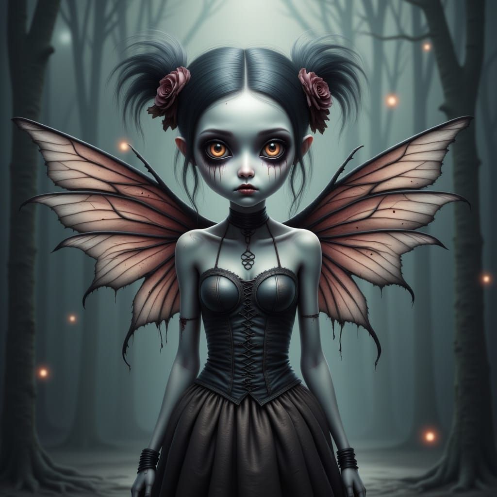 Gothic Pixie Fae in Elegant, Intricate Wings and S... - AI Art