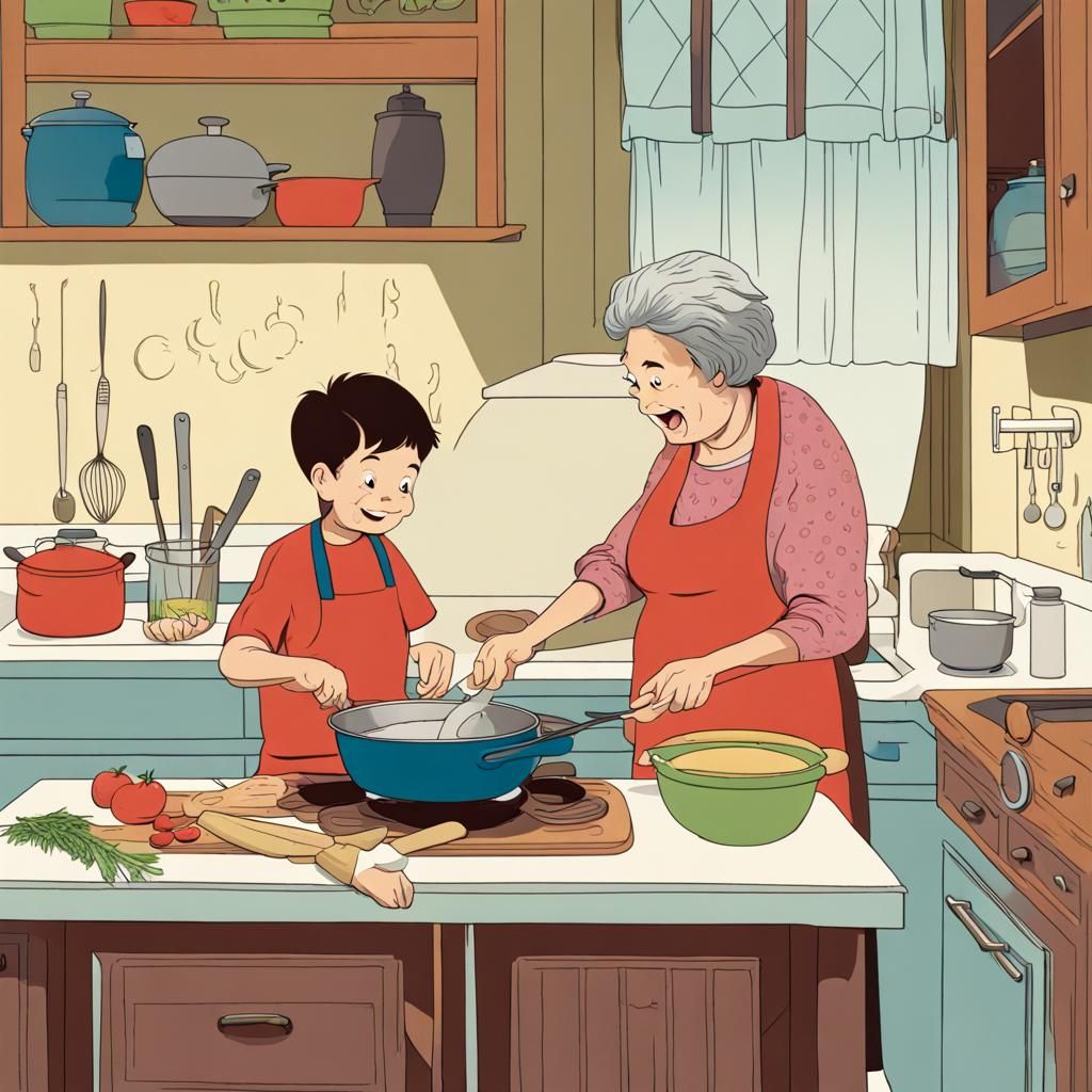 Cooking with Grandma, Illustration - AI Generated Artwork - NightCafe ...