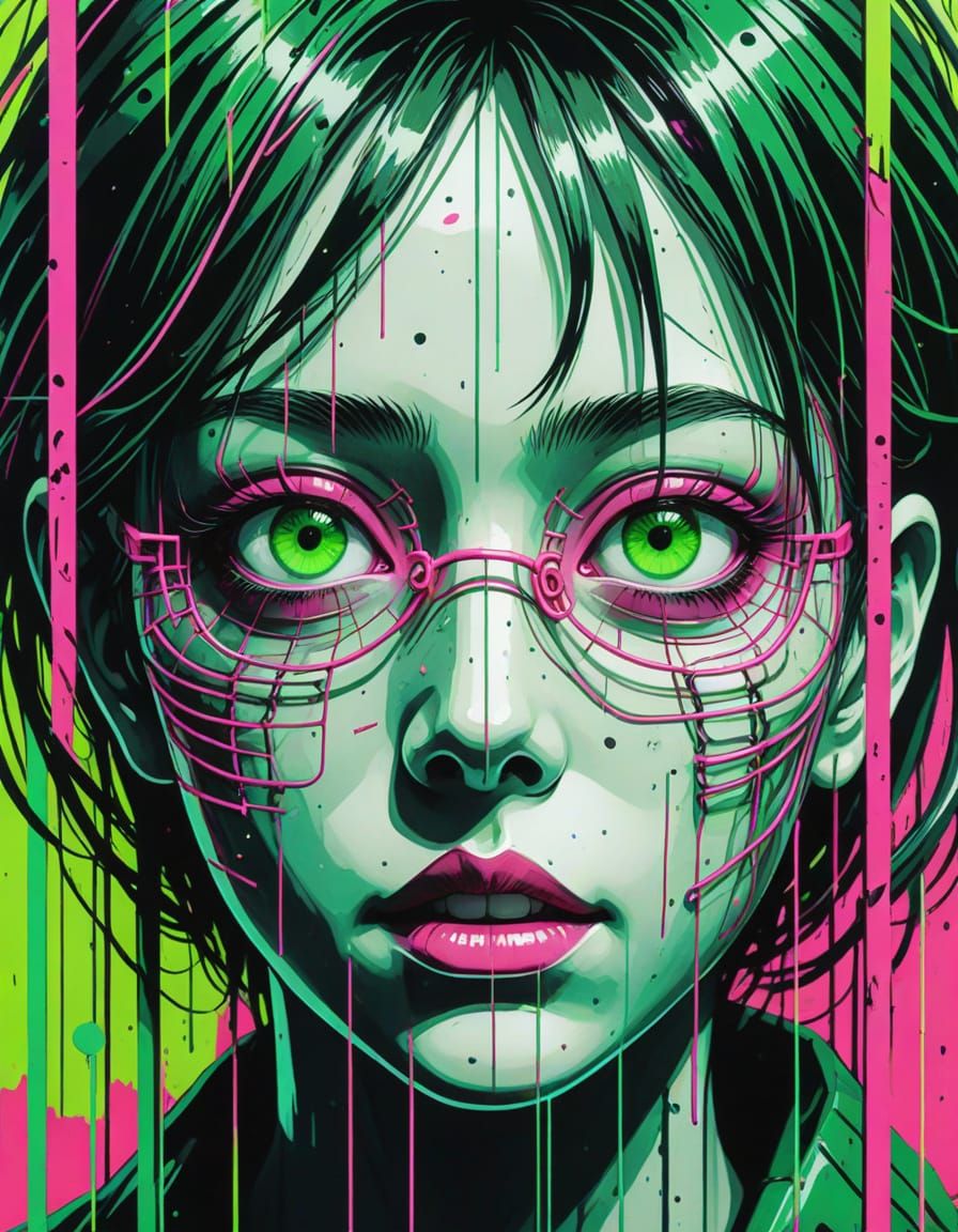 Lain's Distorted Face: Junji Ito-Inspired Graffiti... - AI Art