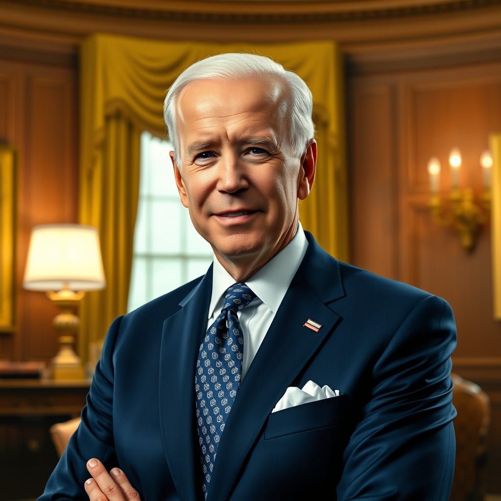 portrait of Joe Biden - Dignified Leader in Formal Navy Blue...