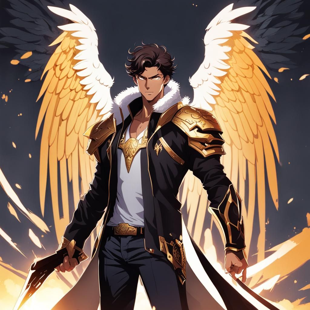 Animated in solo leveling art style, male angel that judges ...