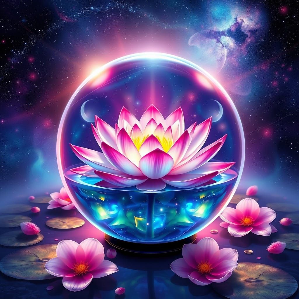 Cosmic lily - Majestic Iridescent Water Lily Blooms in Cosmi...