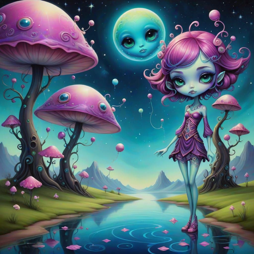 Whimsical Alien Sprite on Mystical Fairytale Plane... - AI Art