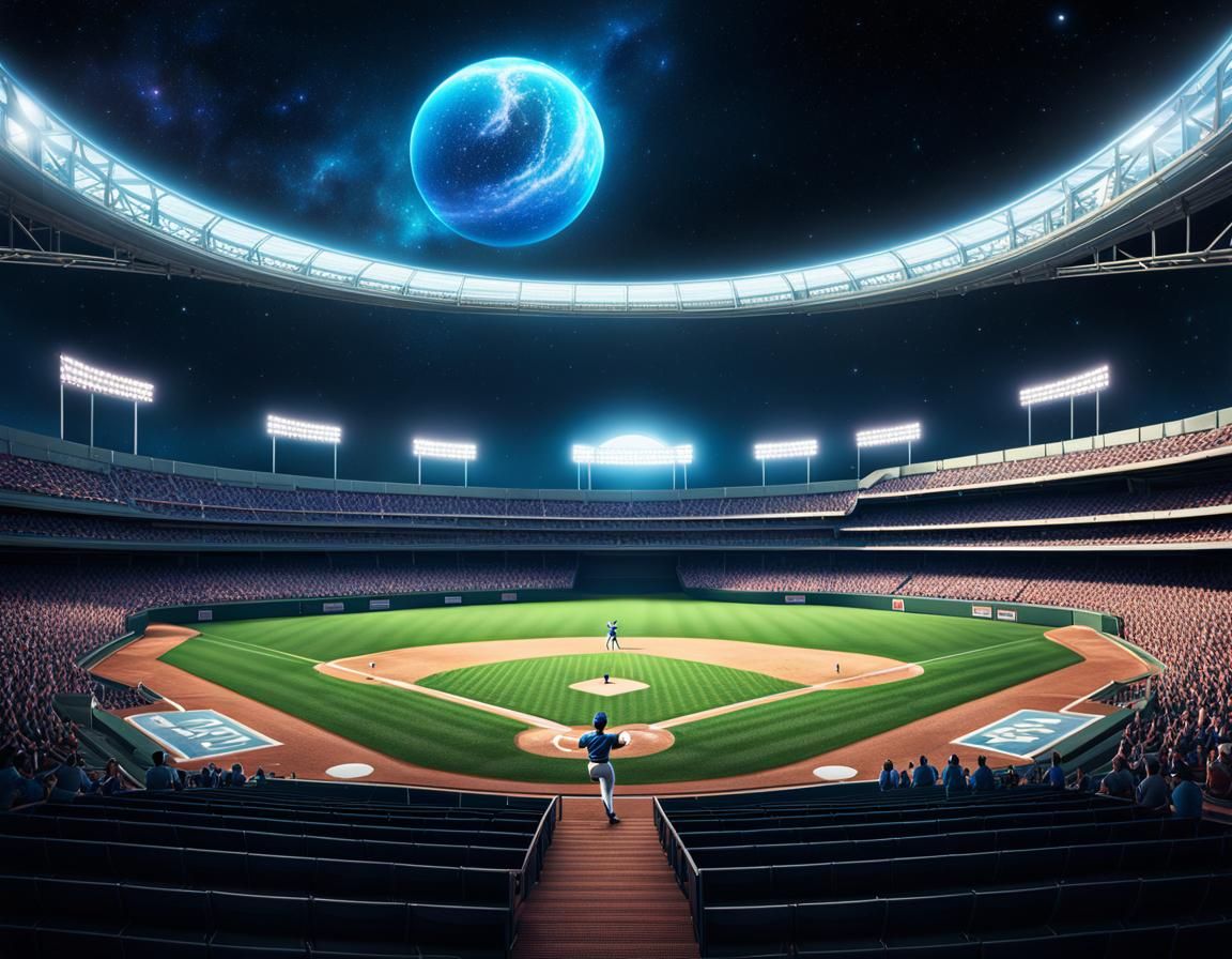 Vintage style intergalactic baseball stadium with a vintage baseball ...