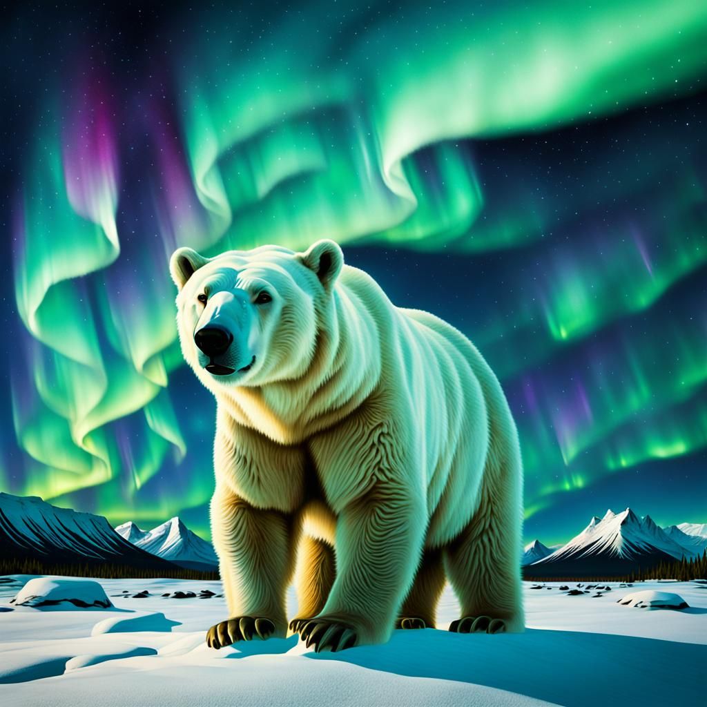 polar bear with northern lights - AI Generated Artwork - NightCafe Creator