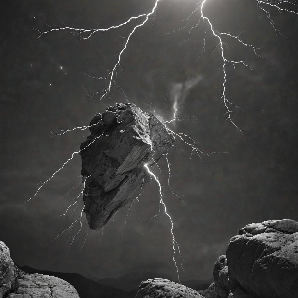 Lightning striking a rock, exploding that rock into pieces, I want ...