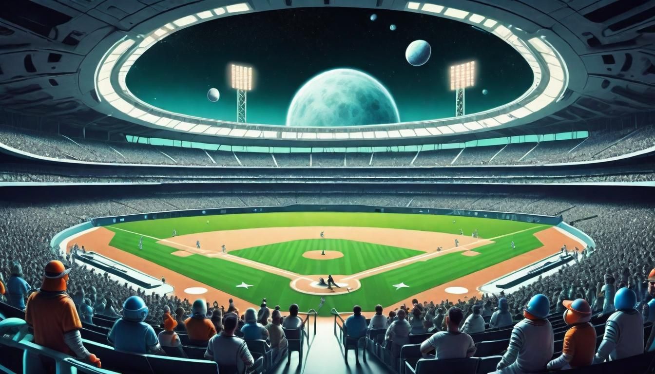 intergalactic baseball game in a futuristic stadium with ...