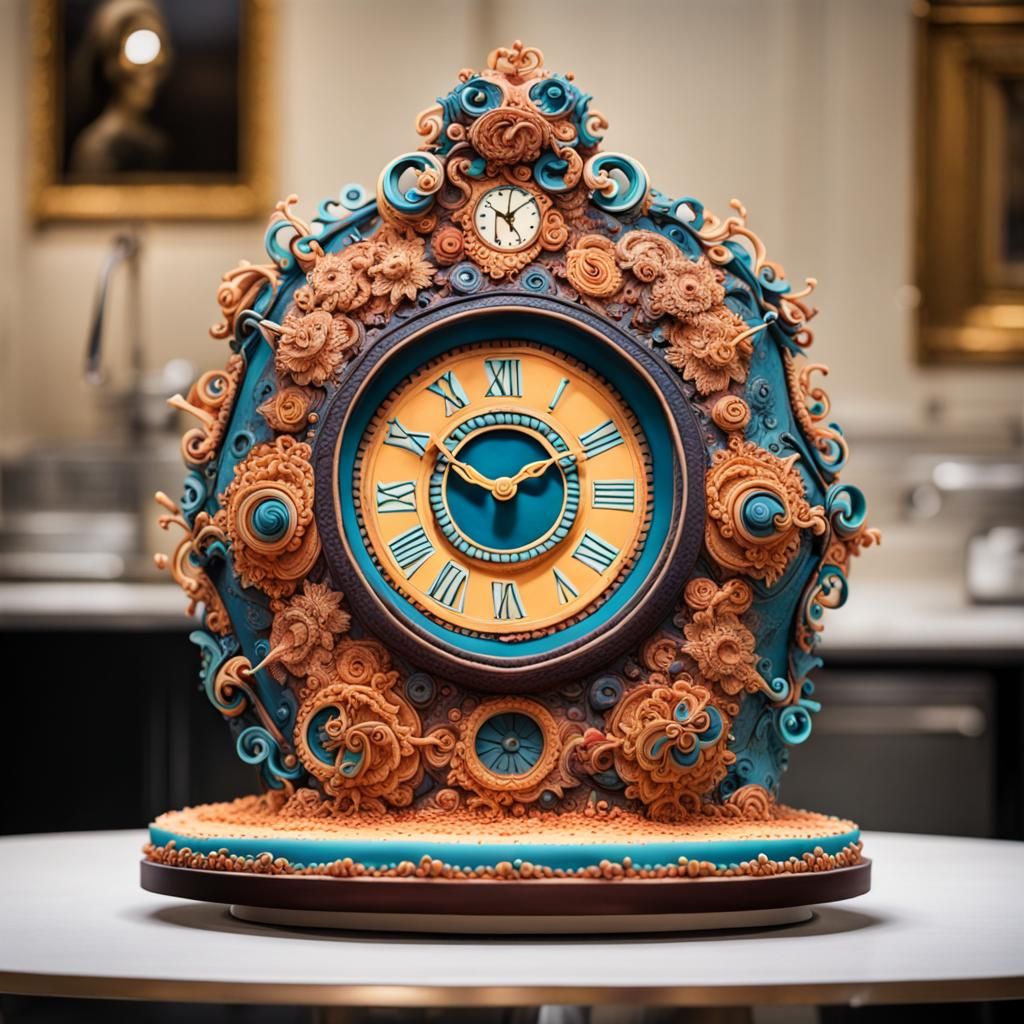 Clock Cake Sculpture, v2 - AI Generated Artwork - NightCafe Creator