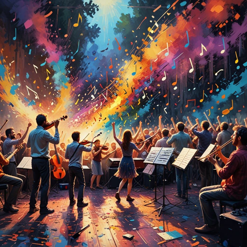 Joyful Impressionist Music Festival Scene with Vib... - AI Art