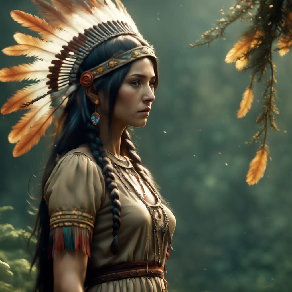 native american woman, alone - Native American Woman in Myst...