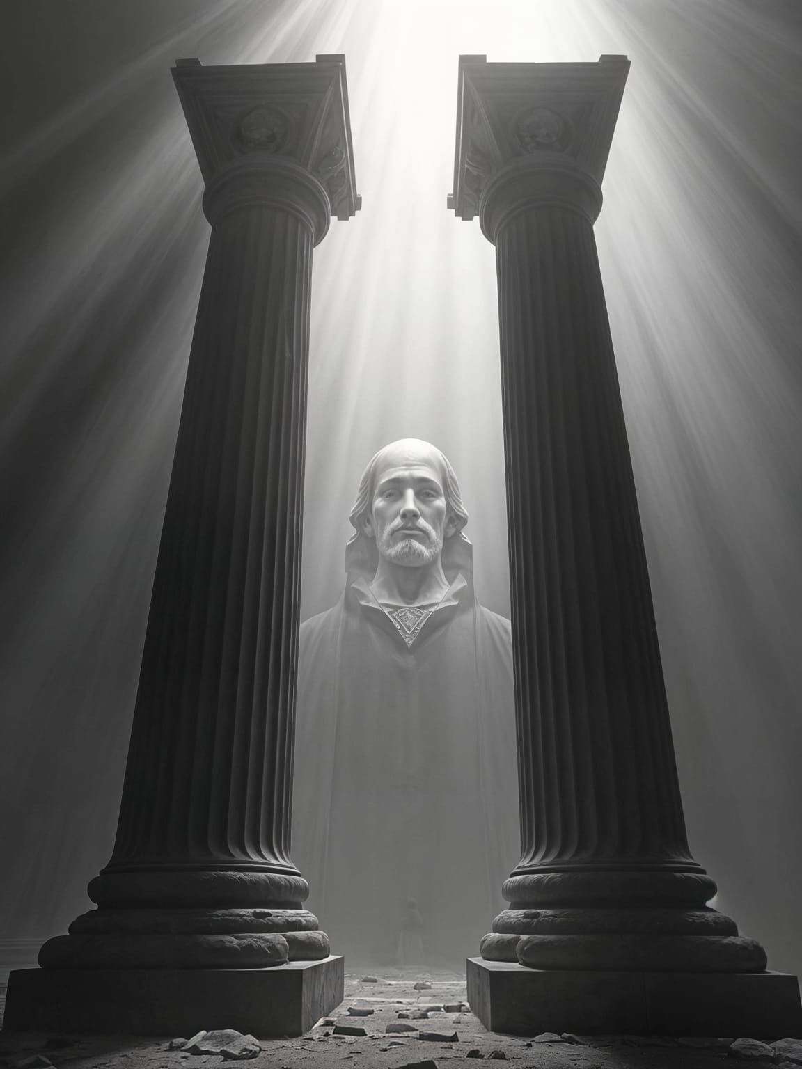 Masonic Pillars Jachim and Boaz in Gray Scale - AI Art