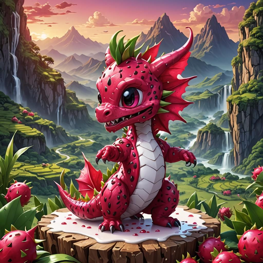 chibi of a cut open red dragonfruit dragon. - AI Generated Artwork - NightCafe Creator
