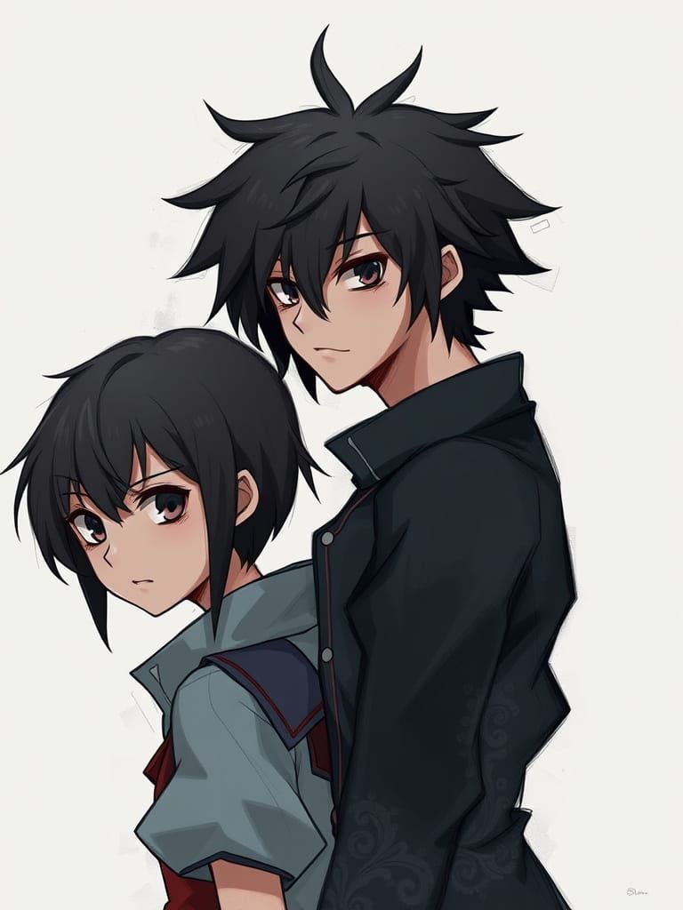 Dark Hair of Duet Characters - AI Art
