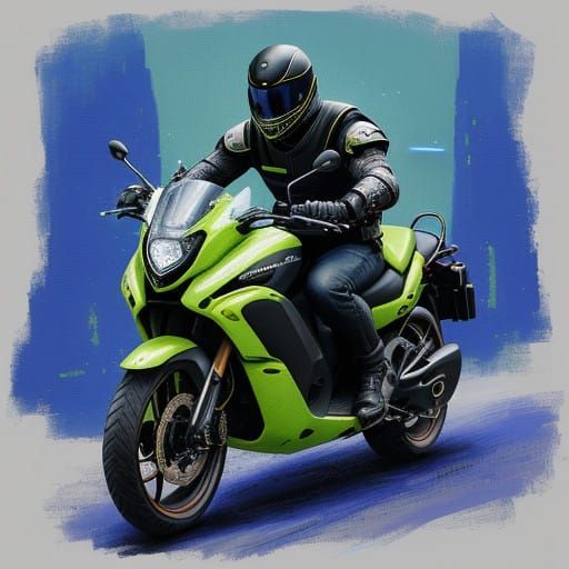 Epic Futuristic Samurai in Ipersonic Armor, Riding... - AI Art