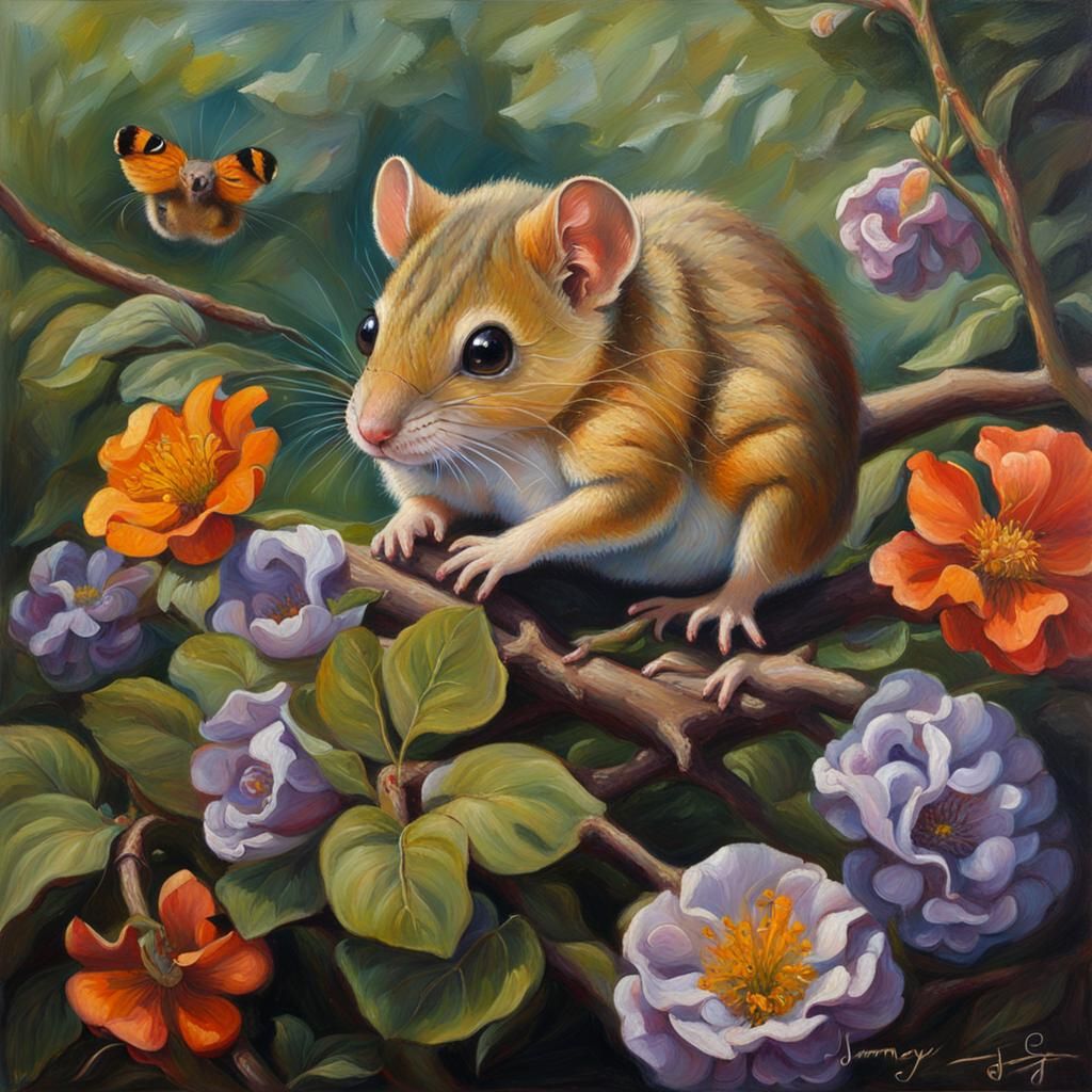 Dormouse in a velvet Secret flower garden 2 - AI Generated Artwork ...