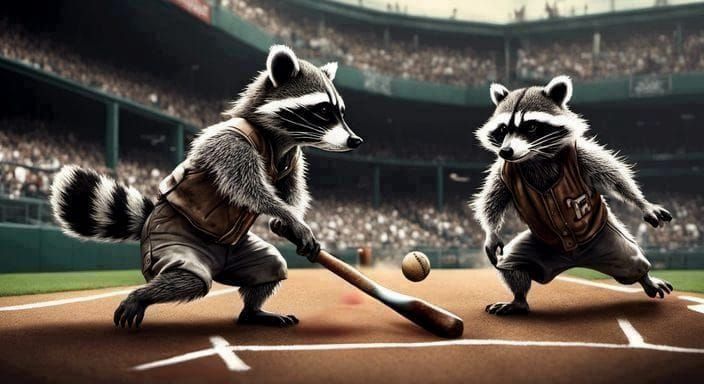 Ricky Raccoon hits a homerun - AI Generated Artwork - NightCafe Creator