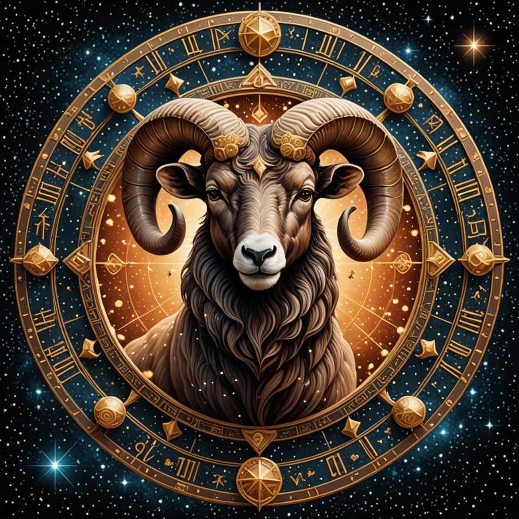 The Starry Aries God in Ancient Ideograms - AI Art