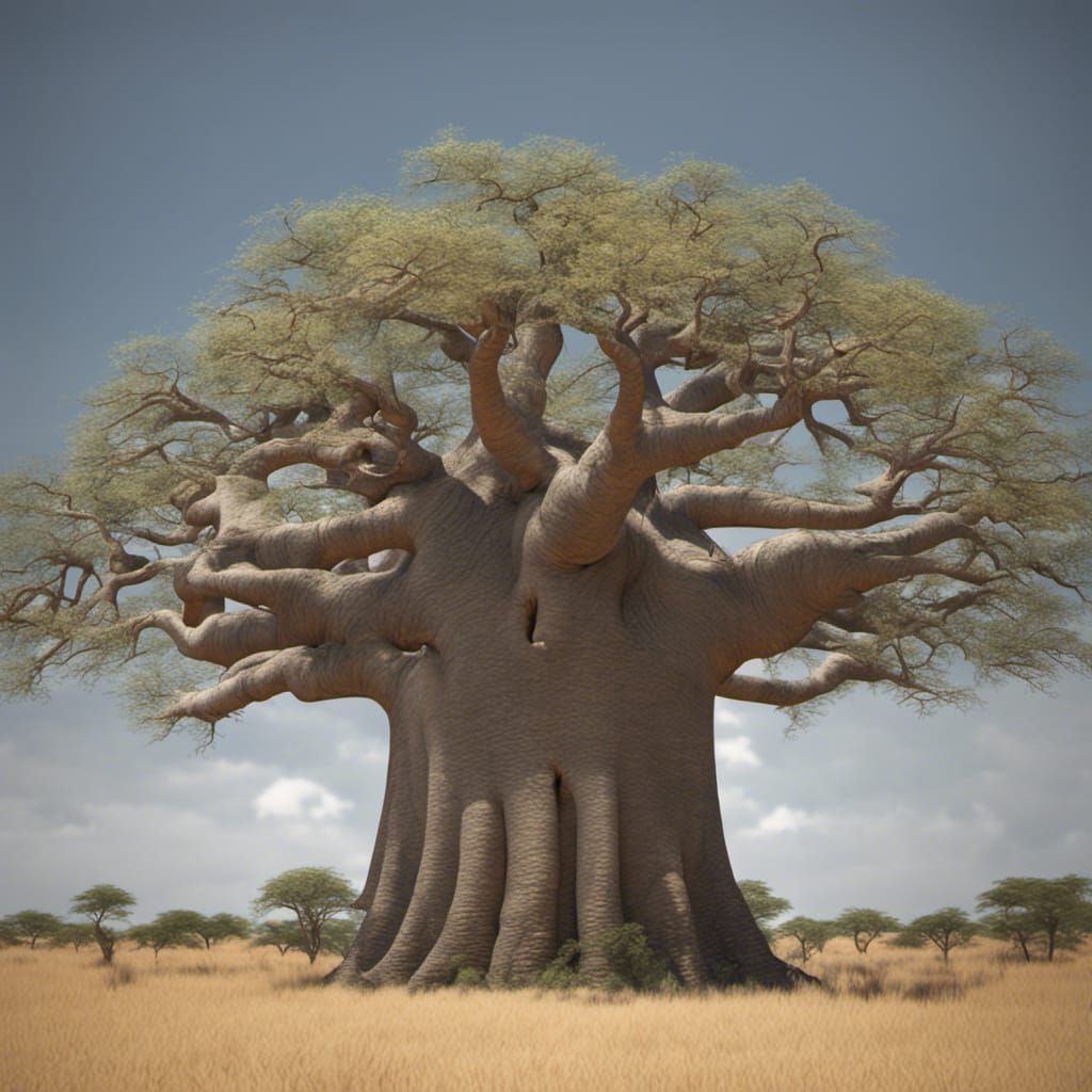 Huge single Baobab tree in the savanna, 64k resolution, a masterpiece ...