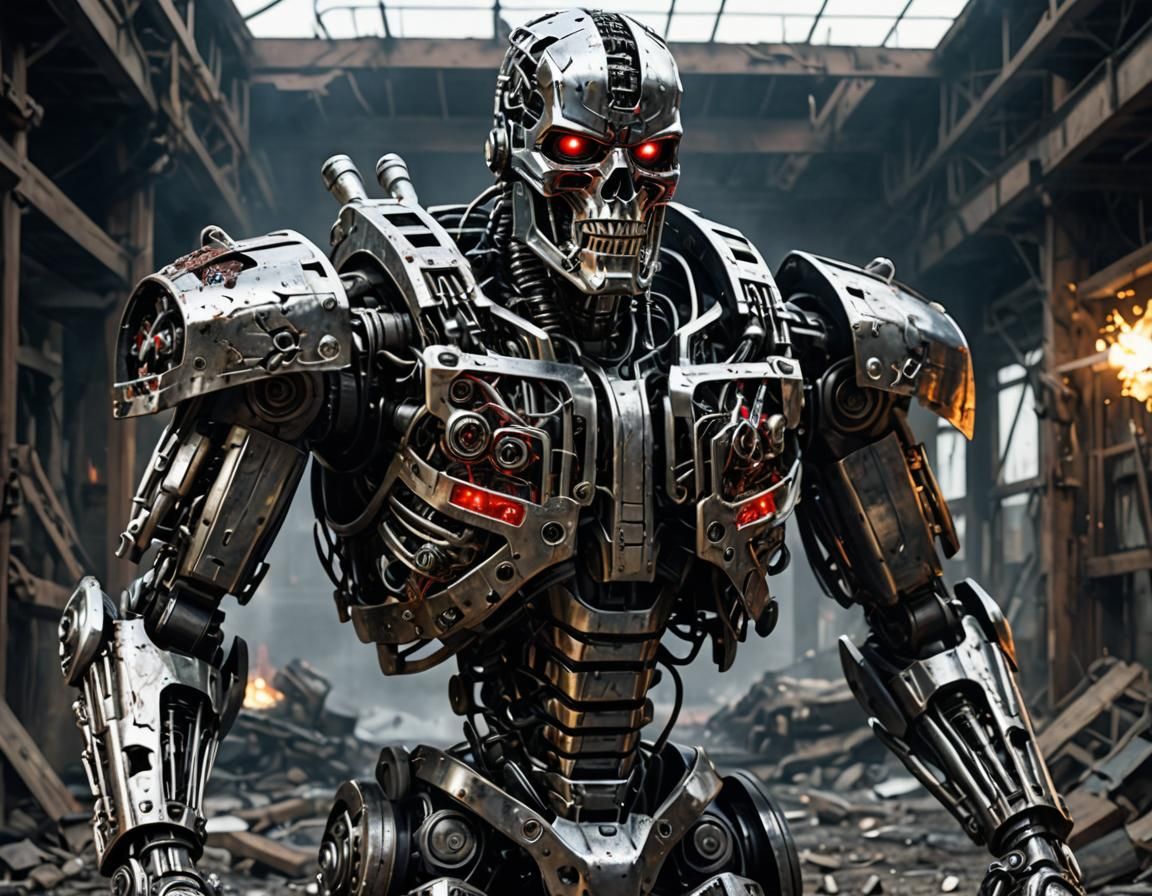 a T-600 terminator has been sent back in time to fight. Its metallic ...