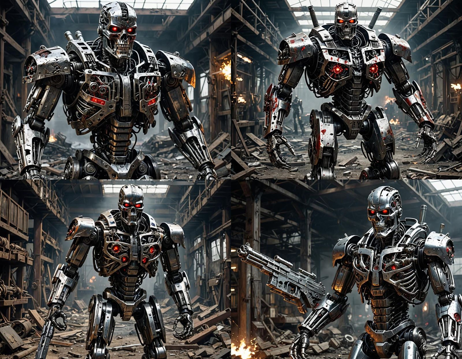 a T-600 terminator has been sent back in time to fight. Its metallic ...