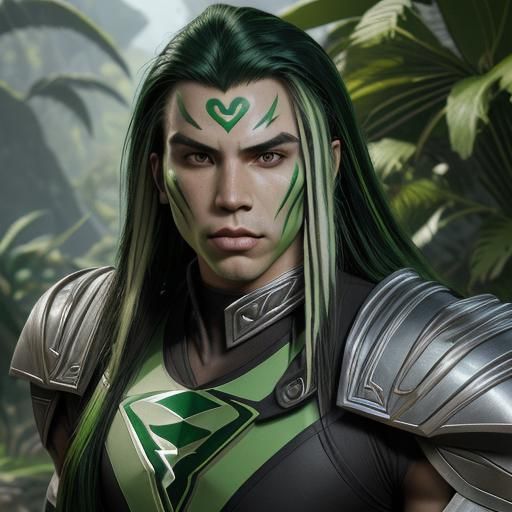 Jason david frank aged 18 with long hair with a green streak as a ninja ...