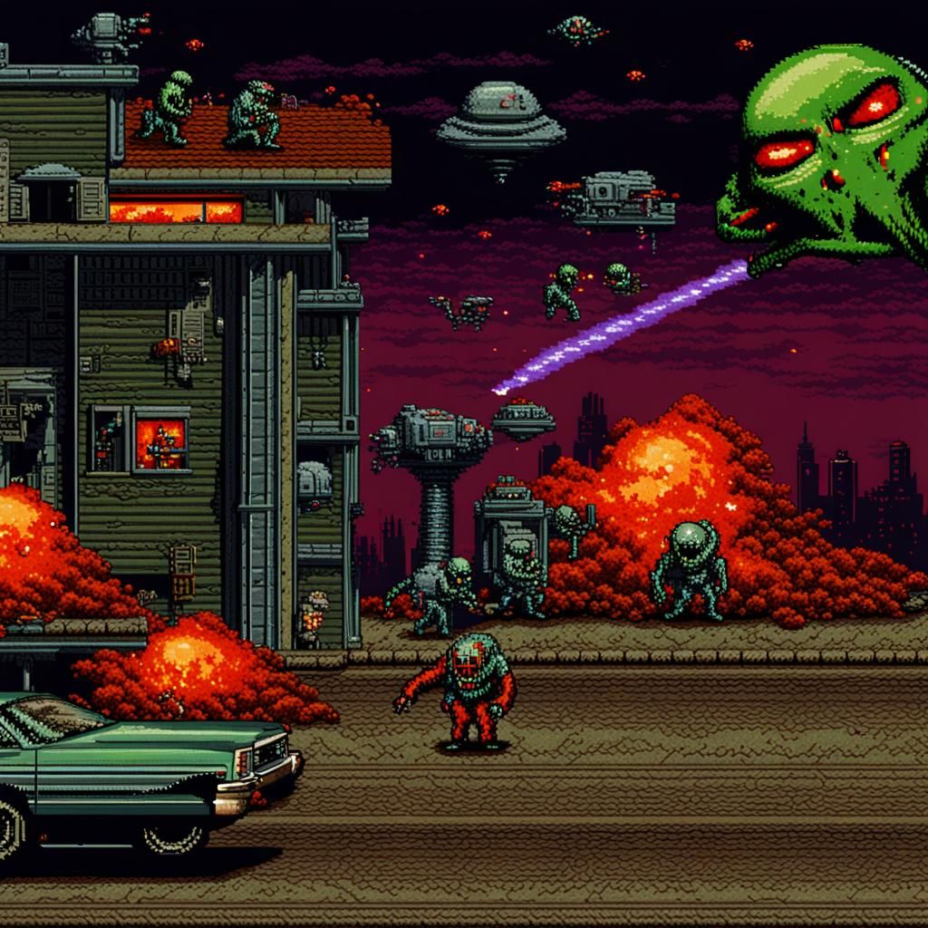 Alien invasion Violence disgusting blood atrocious agony, 16bit video ...