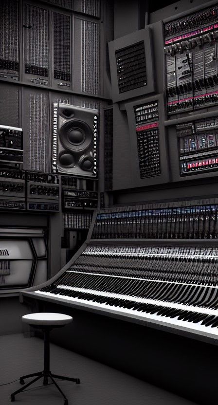 Music producer studio and publishing action painting hyperrealism ...