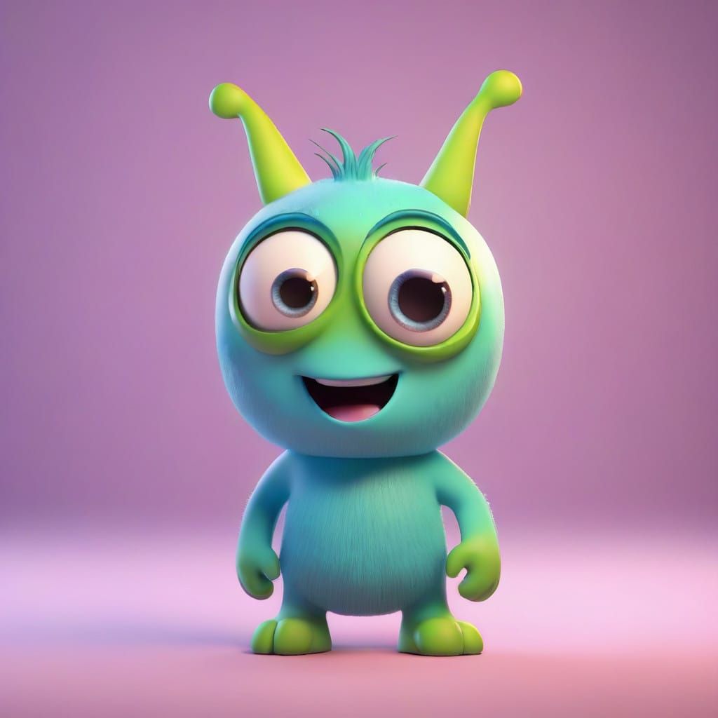 adorable monster with big ears and googly eyes