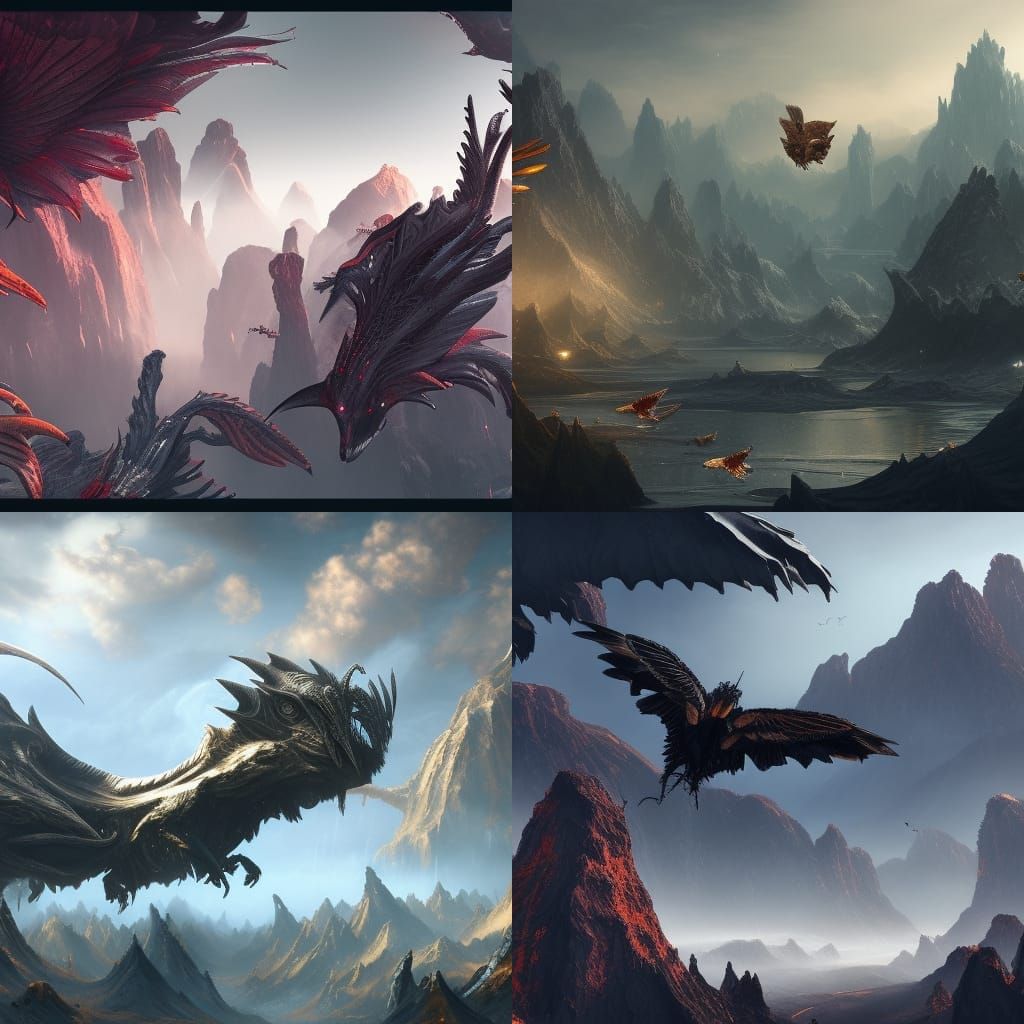 (black, chrome), landscape (flying creatures ) - AI Generated Artwork ...