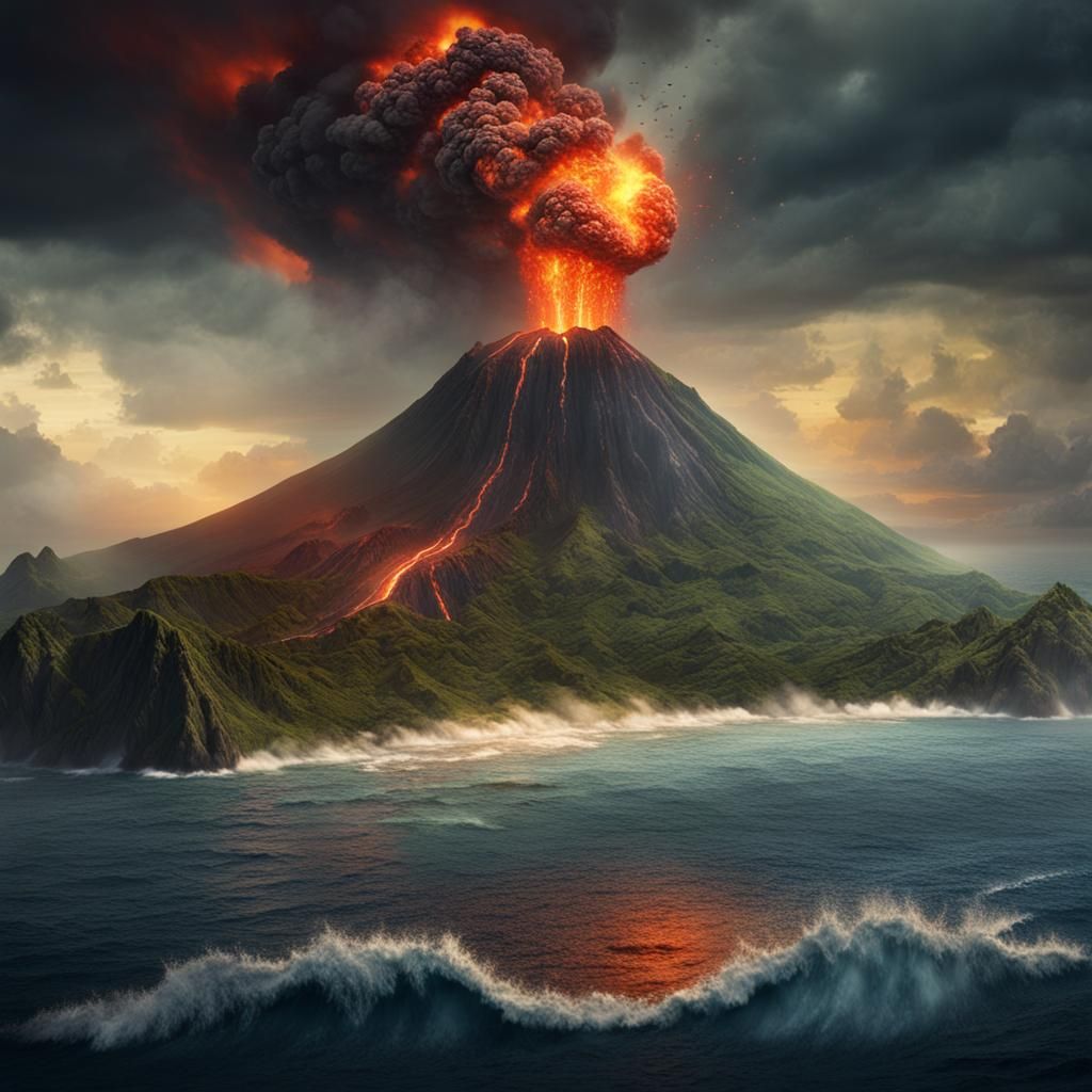 volcano eruption forming a new island on the ocean Epic cinematic ...