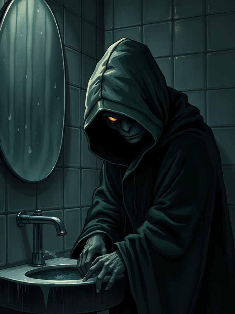 Hobgoblin hiding in the bathroom. Subtle and mysterious.