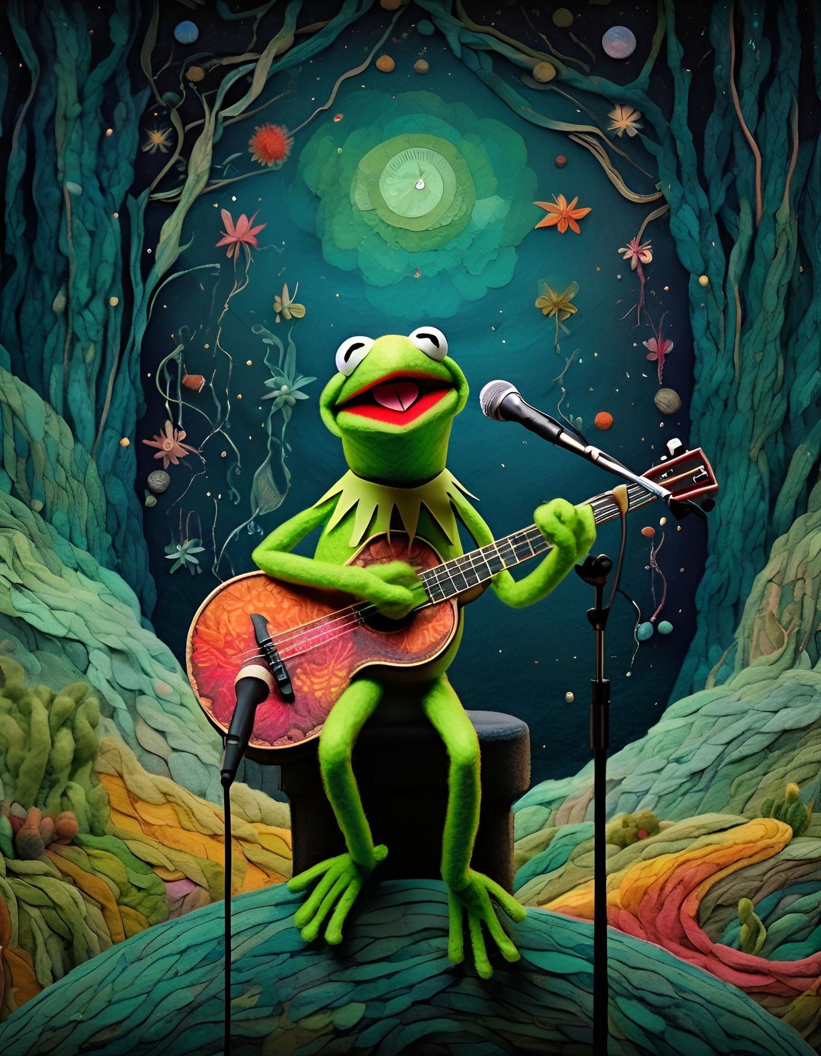 Kermit sings. Live on stage. - AI Generated Artwork - NightCafe Creator